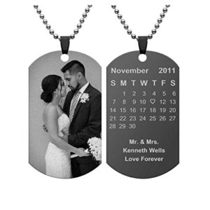 jovivi personalized photo picture necklace custom special date calendar dog tag pendant engraved name messsage for couples anniversary day gifts