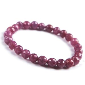 stone-beads 7mm red natural ruby gemstone crystal faced round bead stretch woman men bracelet aaaa