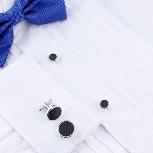 Mens Cufflinks and Tuxedo Studs Set in Gift Box (Carbon Fiber), Jewelry or Accessories in Gold Silver Black Tone, Matching with Shirts Vest and Bow tie, Suitable for Birthday Wedding Anniversary