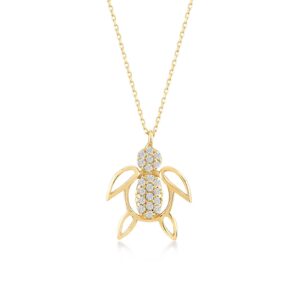 gelin turtle necklace in 14k solid gold | 14k yellow gold dainty necklaces for women, 18"