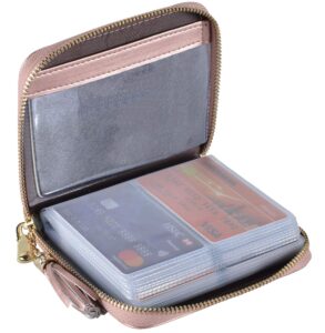 easyoulife womens credit card holder wallet zip leather card case rfid blocking (rose gold)