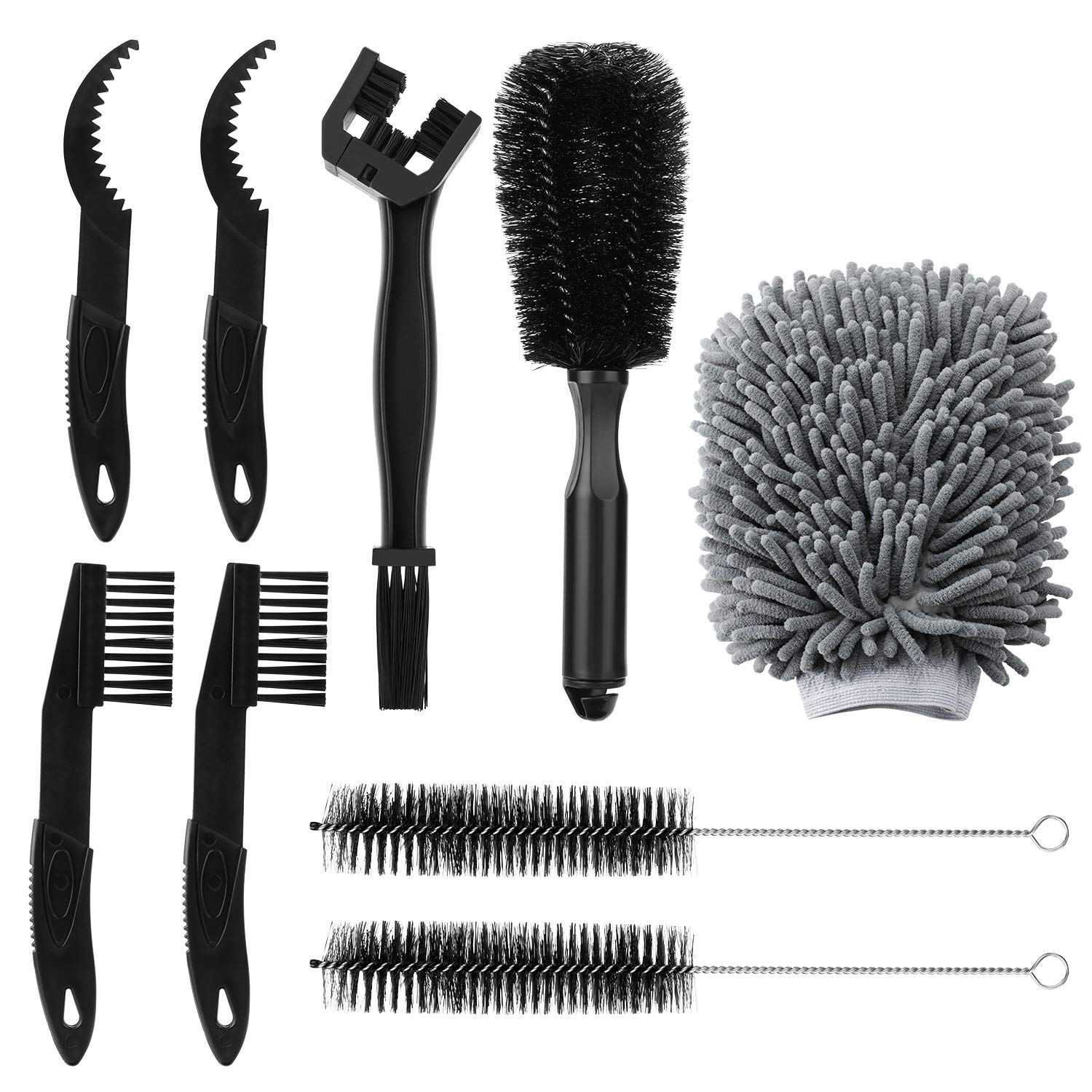 QKURT 9pcs Bike Cleaning Tool Set, Bicycle Clean Brush Kit for Bike Tire Chain Sprocket Corner Fit for Motorcycle Bikes