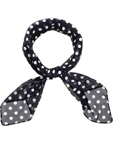 boao 1950s chiffon scarf polka dot retro hair tie 50s sheer square neck head scarf vintage neckerchief for women girls (black with white dots)