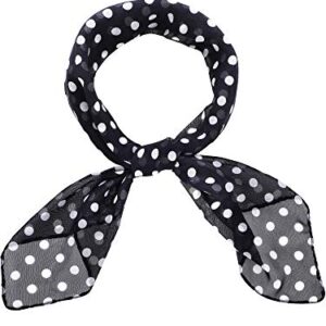 Boao 1950s Chiffon Scarf Polka Dot Retro Hair Tie 50s Sheer Square Neck Head Scarf Vintage Neckerchief for Women Girls (Black with White Dots)