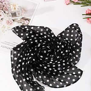 Boao 1950s Chiffon Scarf Polka Dot Retro Hair Tie 50s Sheer Square Neck Head Scarf Vintage Neckerchief for Women Girls (Black with White Dots)