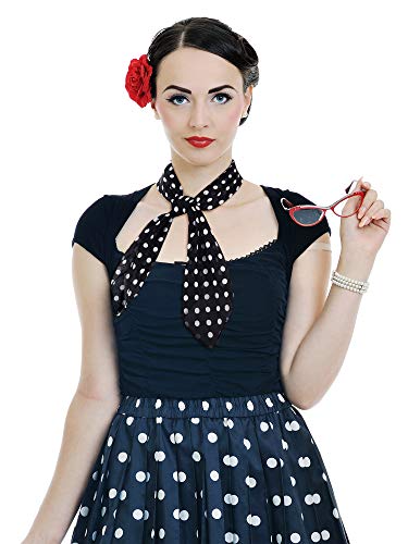 Boao 1950s Chiffon Scarf Polka Dot Retro Hair Tie 50s Sheer Square Neck Head Scarf Vintage Neckerchief for Women Girls (Black with White Dots)