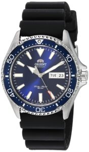 orient men's kamasu stainless steel japanese-automatic diving watch with silicone strap, silver, 22 (model: ra-aa0006l19a) color: blue - rubber strap