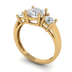 Clara Pucci 1.50 ct Round Cut Solitaire 3 stone Moissanite Designer Anniversary Bridal Engagement Ring 14k Yellow Gold