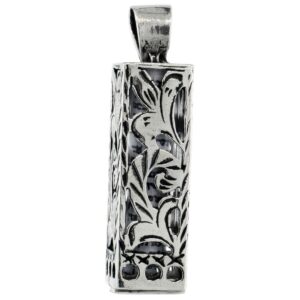 sterling silver mezuzah necklace floral pattern cuboid shape 15/16 inch 30 inch bxo_19