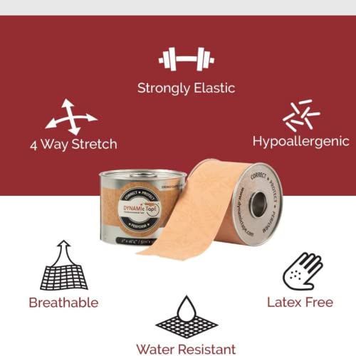 Dynamic Tape | Biomechanical Adhesive Tape | Physio Tape for Knee, Ankle, Shoulder, Leg, Muscle Support | Sports Tape for Football, Rugby, and More - Ideal for Athletes | Beige 3" x 16.4 ft Roll