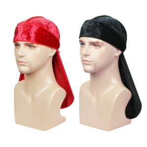 ASHILISIA 2 PCS Crushed Velvet Wave Durag – Premium Soft Durag Headwear with Extra Long Tail Perfect for 360 Waves