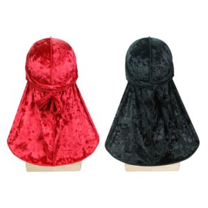 ASHILISIA 2 PCS Crushed Velvet Wave Durag – Premium Soft Durag Headwear with Extra Long Tail Perfect for 360 Waves