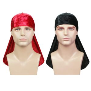 ASHILISIA 2 PCS Crushed Velvet Wave Durag – Premium Soft Durag Headwear with Extra Long Tail Perfect for 360 Waves