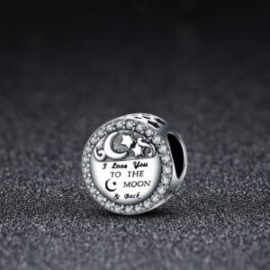 925 Sterling Silver Bead Charm Fit for Pandora Charms Bracelet Necklace I Love You to the Moon and Back Charm Gifts for Her