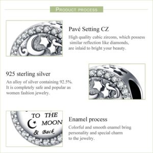 925 Sterling Silver Bead Charm Fit for Pandora Charms Bracelet Necklace I Love You to the Moon and Back Charm Gifts for Her