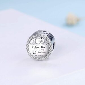 925 Sterling Silver Bead Charm Fit for Pandora Charms Bracelet Necklace I Love You to the Moon and Back Charm Gifts for Her