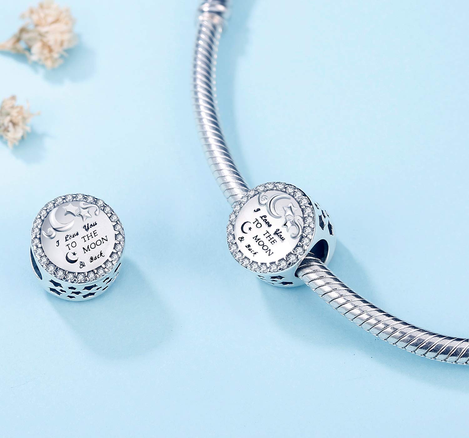 925 Sterling Silver Bead Charm Fit for Pandora Charms Bracelet Necklace I Love You to the Moon and Back Charm Gifts for Her