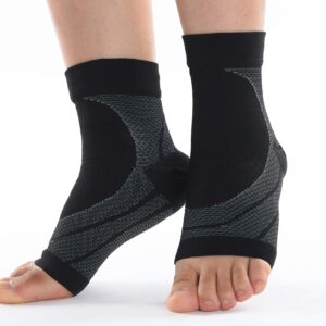 AndeKit Ankle Brace Support,Compression Sleeve(1PR)-relieves Plantar Fasciitis,Achilles tendonitis, sprained,Swelling.Foot Brace-Exercise,Sports,Gym,(L-Black)