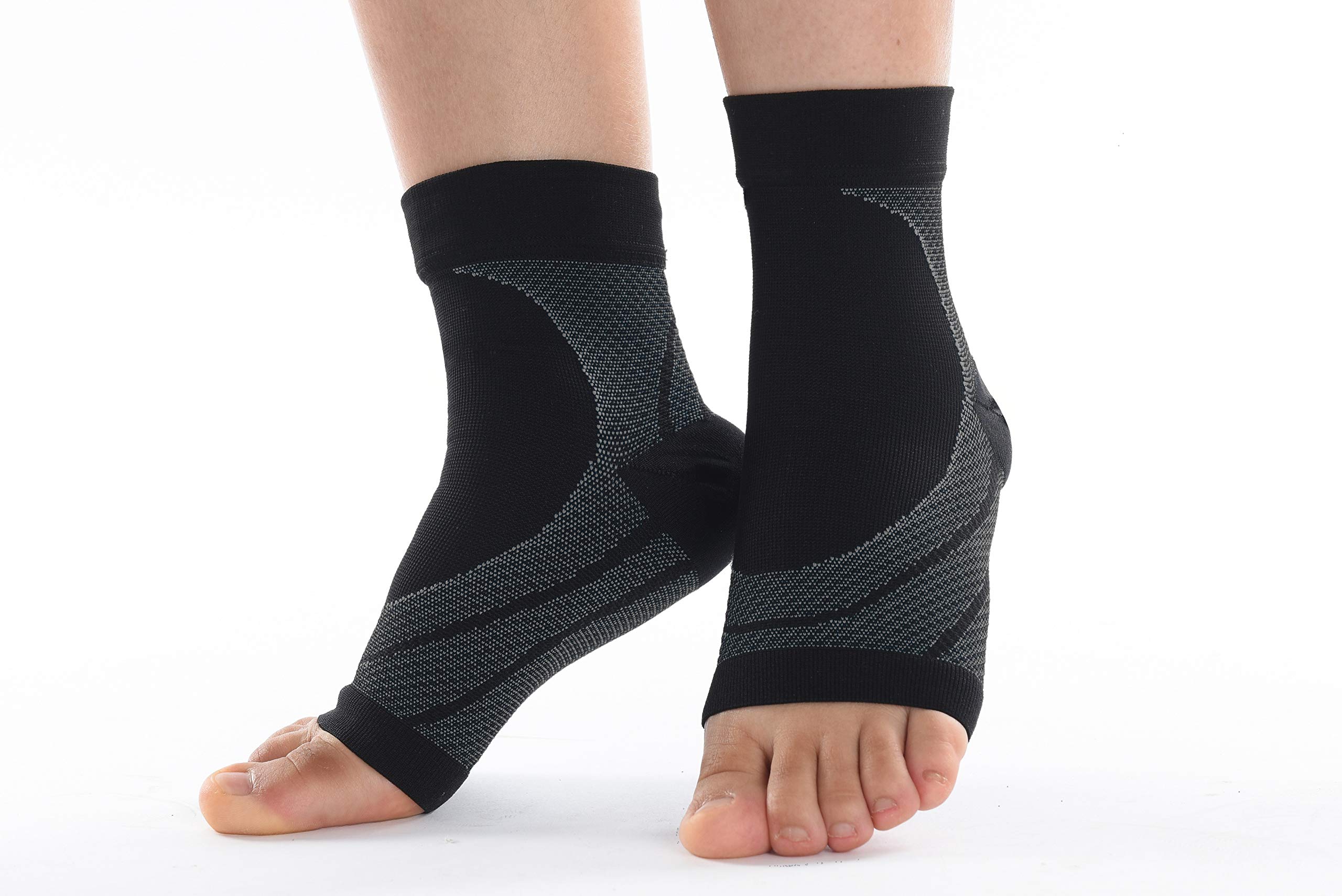 AndeKit Ankle Brace Support,Compression Sleeve(1PR)-relieves Plantar Fasciitis,Achilles tendonitis, sprained,Swelling.Foot Brace-Exercise,Sports,Gym,(L-Black)