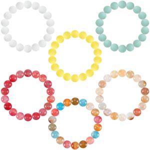 6 pcs lava stone bead bracelet, natural gemstone stretchy bracelets- aromatherapy essential oil diffuser healing chakras agate crystal elastic lucky bracelets gifts for women