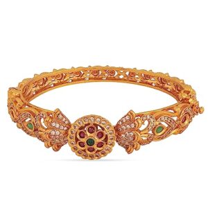 TARINIKA Antique Gold Plated Sarang Bangles with Floral Design(set of 2) - Indian Bangles for Women Perfect for Ethnic Occasions | Vadhandhi | Traditional Indian Bangles For Women | 1 Year Warranty*