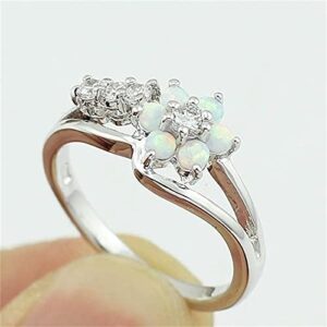 LARDROK Exquisite Round Cut White Created-Opal Stone Flower Created-Opal Rings Women Jewelry Birthday Proposal Gift Bridal Engagement Party Band Rings Size 6-10