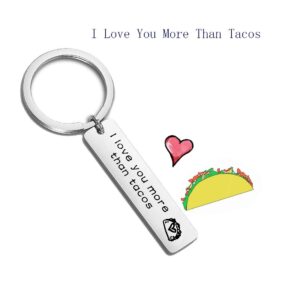 BEKECH I Love You More Than Tacos Hand Stamped Keychain Sweet Love Lettering Keyring Boyfriend Gift Girlfriend Gift Best Friend Gift (Silver)