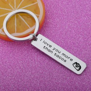 BEKECH I Love You More Than Tacos Hand Stamped Keychain Sweet Love Lettering Keyring Boyfriend Gift Girlfriend Gift Best Friend Gift (Silver)