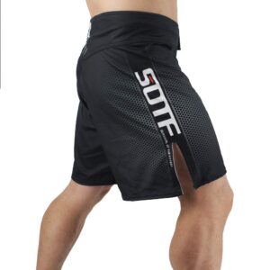 SOTF Boxing Shorts for Men Training Fight Shorts Men MMA BJJ Shorts No Gi with Pocket Black M Waist 33-34.6 inch