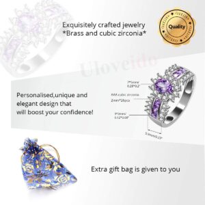 Uloveido Women Rhodium Plated Oval Cubic Zirconia Purple Promise Ring Wedding Party Jewelry For Her Bridal Bridesmaid (Size 9, Purple) J560