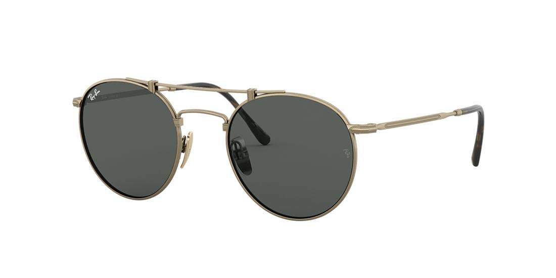 Ray-Ban Rb8147 Titanium Round Sunglasses, Demi Gloss Antique Gold/Grey, 50 mm