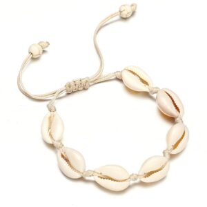 fuyo handmade sea shell bracelet, size adjustable for women beach jewelry (white)