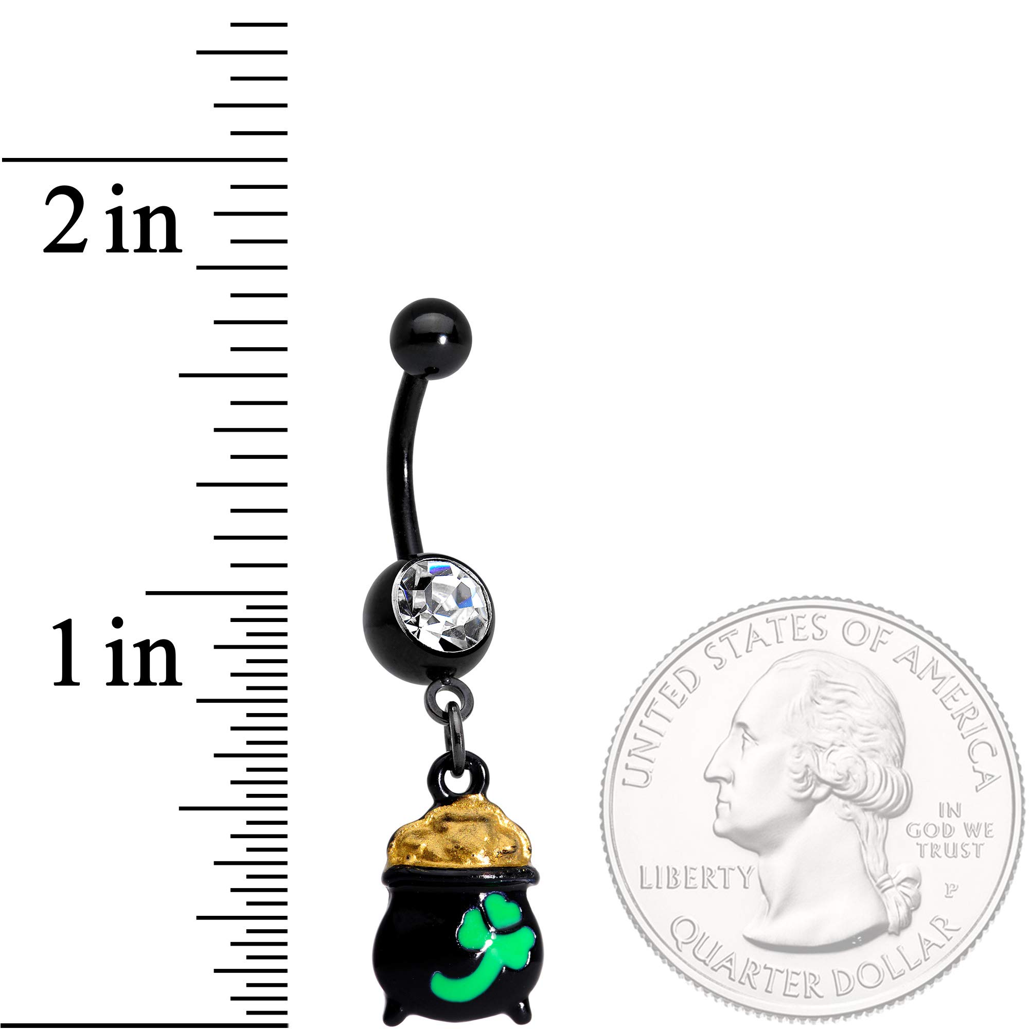 Body Candy 14G Black Anodized Steel Navel Ring Piercing Clear Accent Pot o Gold Dangle Belly Button Ring