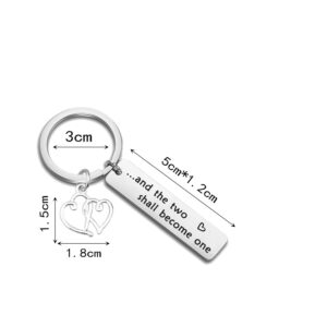 MYOSPARK Wedding Gift And The Two Shall Become One Christian Keychain Bridal Shower Engagement Gift For Newlywed Bride Groom (And The Two Shall Become One Keychain)