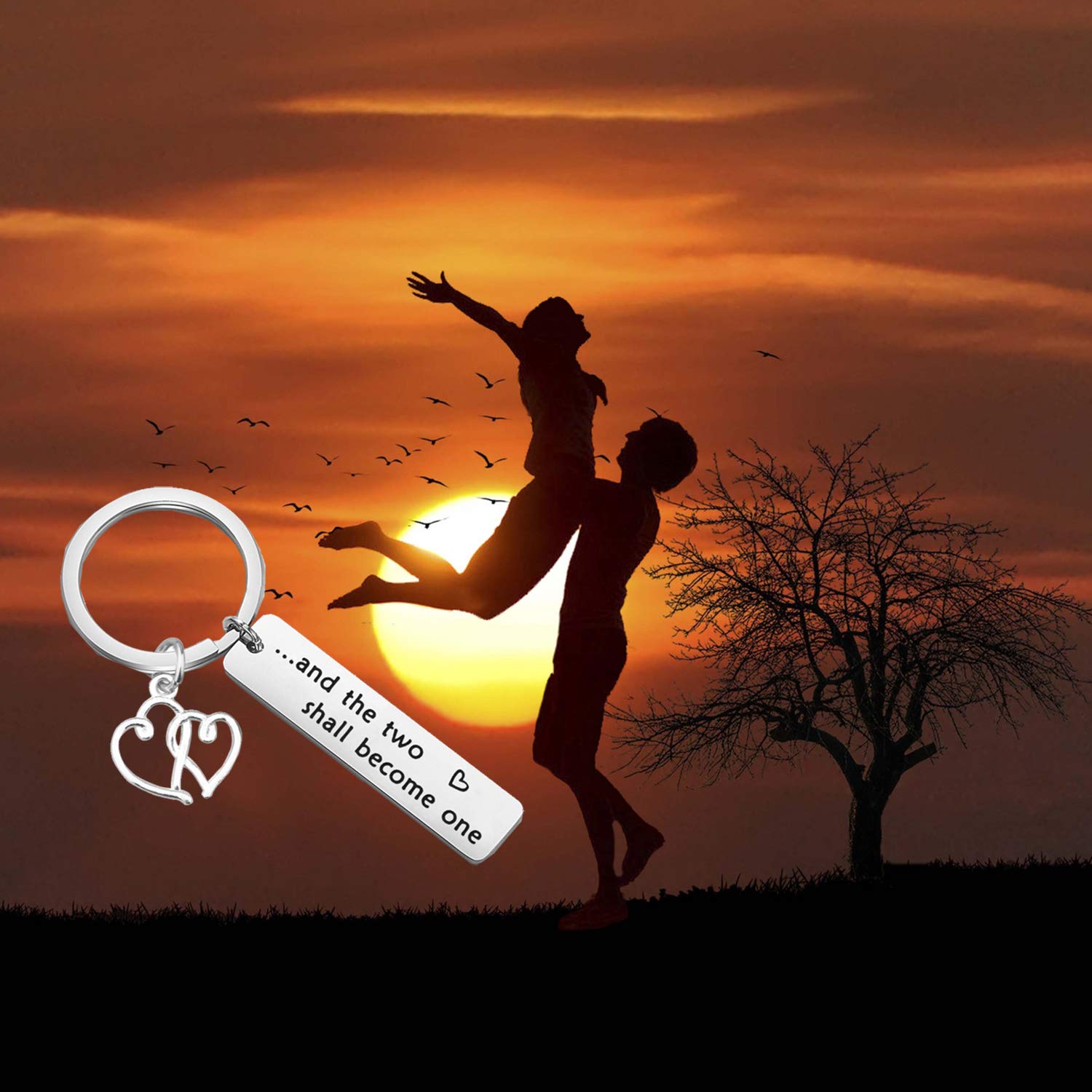 MYOSPARK Wedding Gift And The Two Shall Become One Christian Keychain Bridal Shower Engagement Gift For Newlywed Bride Groom (And The Two Shall Become One Keychain)