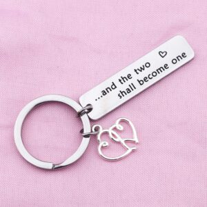 MYOSPARK Wedding Gift And The Two Shall Become One Christian Keychain Bridal Shower Engagement Gift For Newlywed Bride Groom (And The Two Shall Become One Keychain)