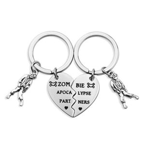 myospark zom-bie apocalypse partners broken heart keychain set walking dead gift for bff best friends partners (zom-bie apocalypse partners keychain set)