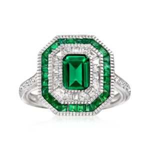 ross-simons 2.00 ct. t.w. simulated emerald and .77 ct. t.w. cz ring in sterling silver. size 8