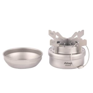 atiap alcohol stove, titanium portable camping backpacking hiking stove with cross stand carry bag