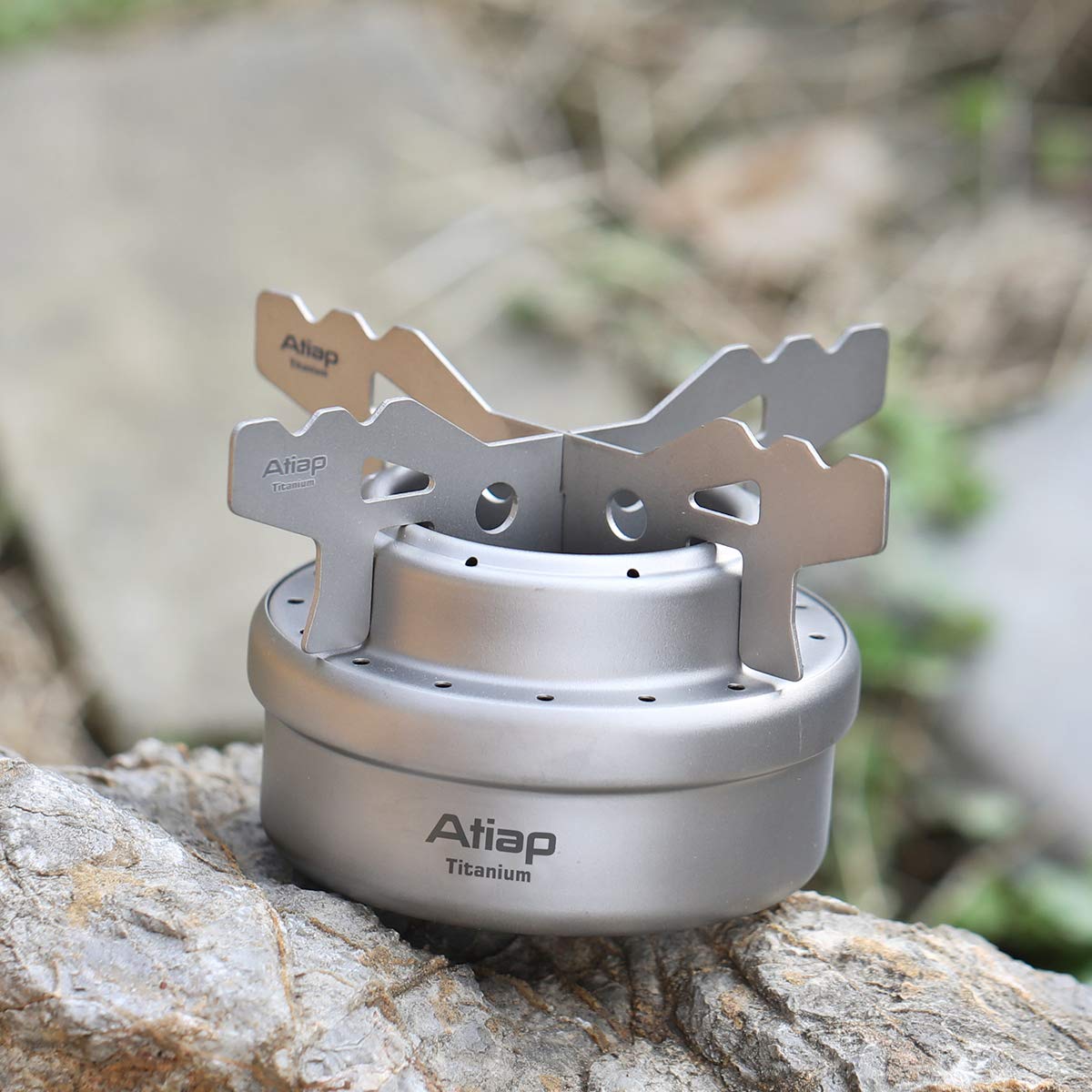 ATiAP Alcohol Stove, Titanium Portable Camping Backpacking Hiking Stove with Cross Stand Carry Bag