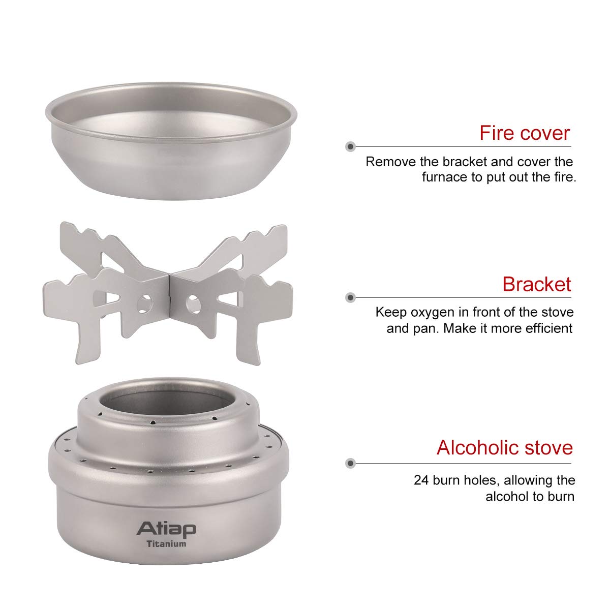 ATiAP Alcohol Stove, Titanium Portable Camping Backpacking Hiking Stove with Cross Stand Carry Bag