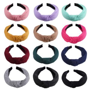 siquk 12 pieces knot headband turban headbands top knotted headbands for women, 12 colors