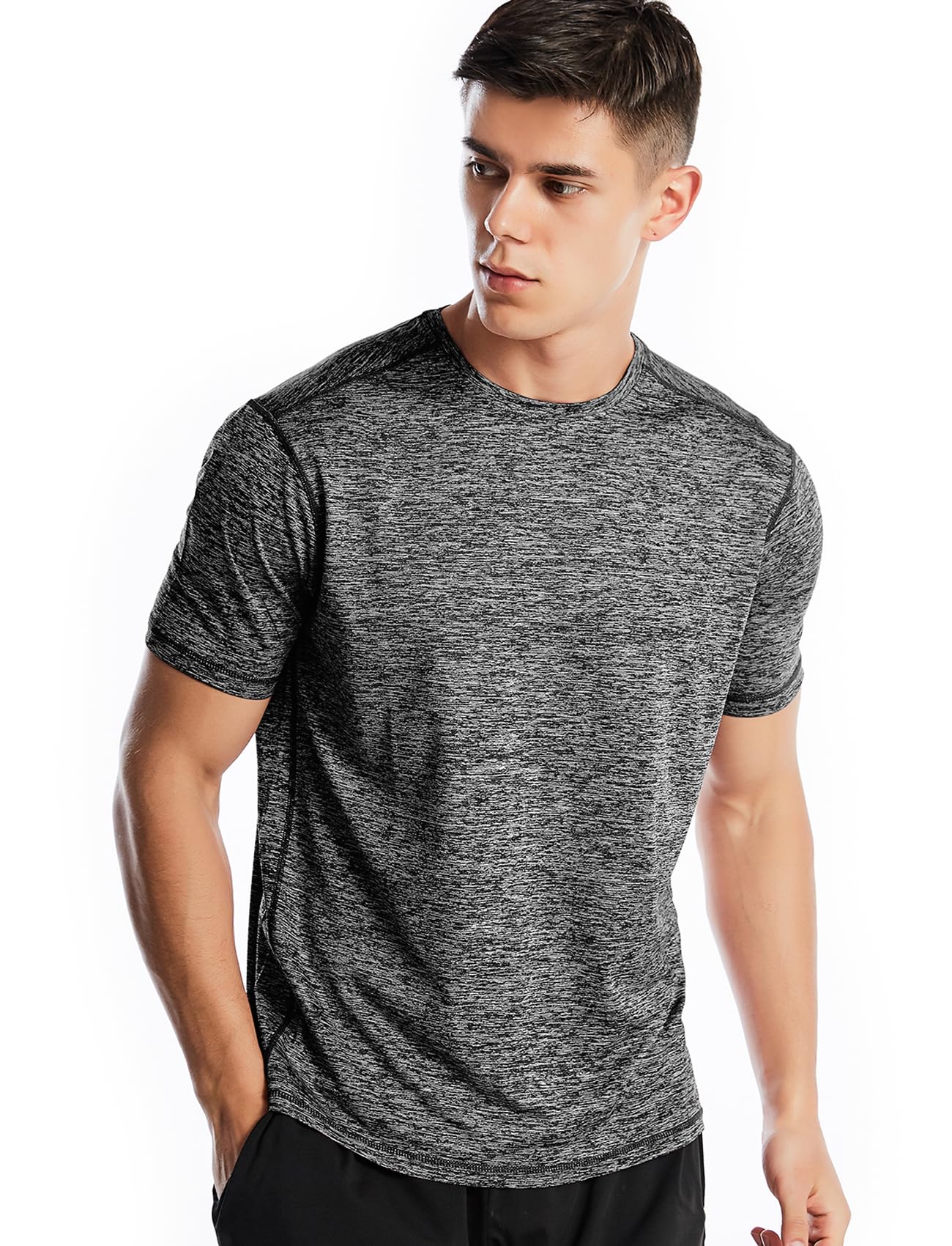 Zengjo Mens Workout Shirts(L,Marled Charcoal)