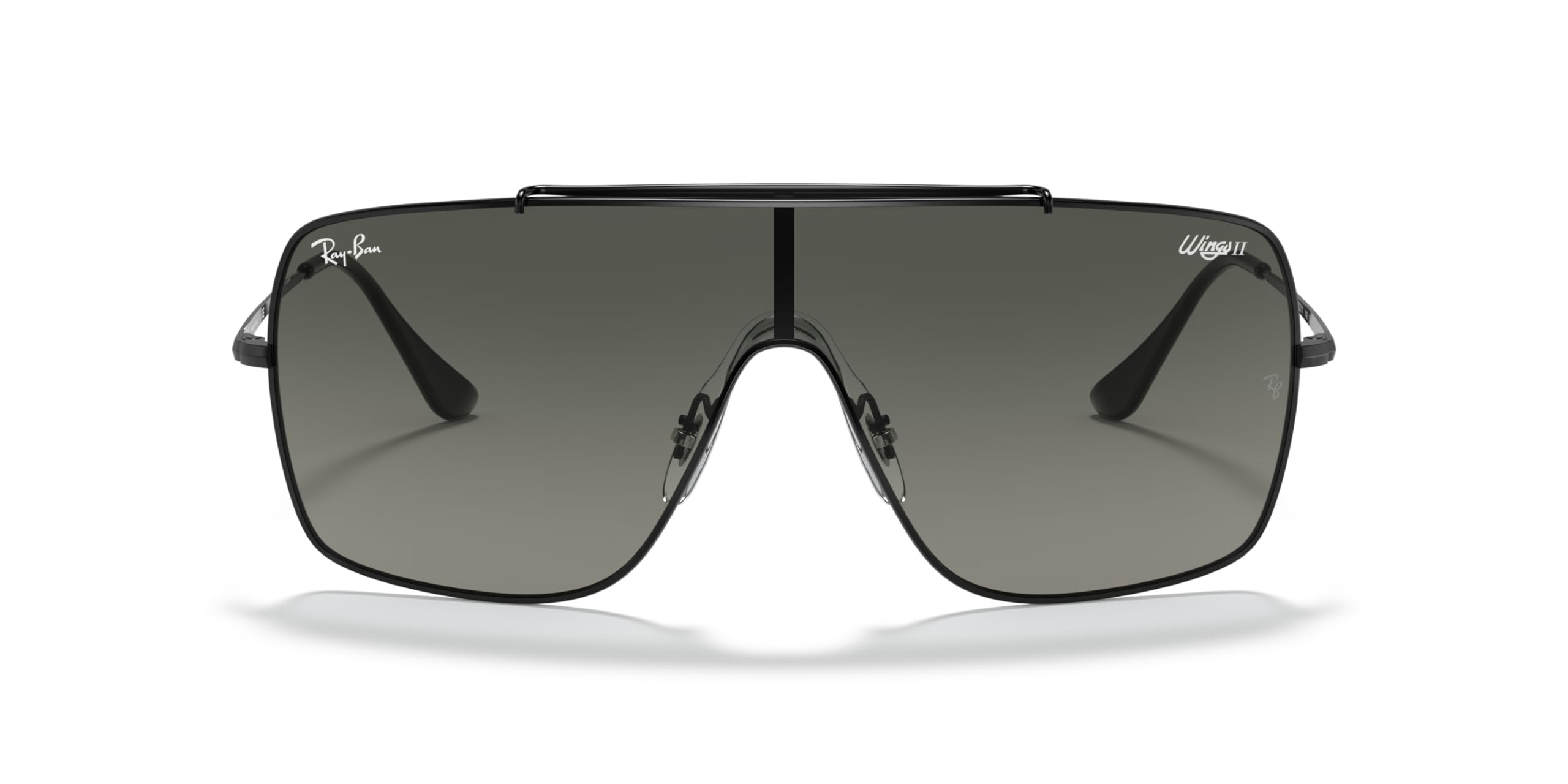 Ray-Ban RB3697 Wings II Square Sunglasses, Black/Grey Gradient Dark Grey, 35 mm