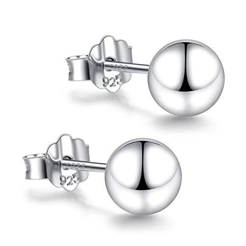 18K White Gold Plated Sterling Silver Ball Stud Earrings 3mm-8mm Options, Simple Polished Ball Studs Hypoallergenic Jewelry (5mm)