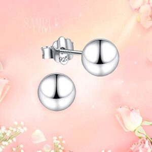 18K White Gold Plated Sterling Silver Ball Stud Earrings 3mm-8mm Options, Simple Polished Ball Studs Hypoallergenic Jewelry (5mm)