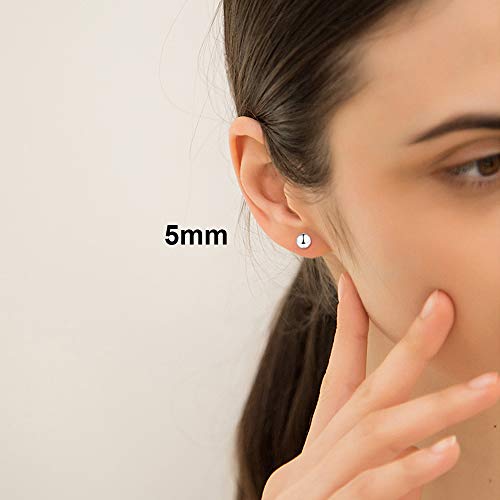 18K White Gold Plated Sterling Silver Ball Stud Earrings 3mm-8mm Options, Simple Polished Ball Studs Hypoallergenic Jewelry (5mm)