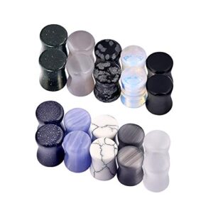 qmcandy 10 pairs stone ear plugs double flare saddle stretching gauges expander 2g-5/8 (00g(10mm))