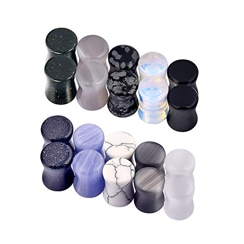 Qmcandy 10 Pairs Stone Ear Plugs Double Flare Saddle Stretching Gauges Expander 2G-5/8 (00g(10mm))