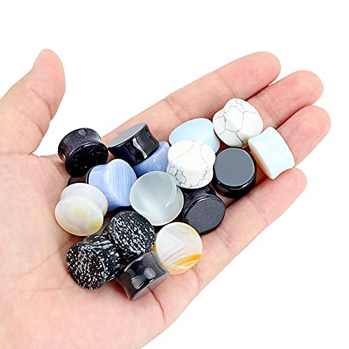 Qmcandy 10 Pairs Stone Ear Plugs Double Flare Saddle Stretching Gauges Expander 2G-5/8 (00g(10mm))